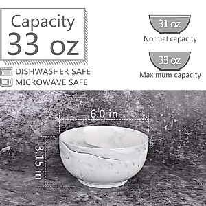 Bosmarlin Marbling Ceramic Bowl Set of 4, 33 Oz, Dishwasher and Microwave Safe (33 Oz, B-Grey Marbling)