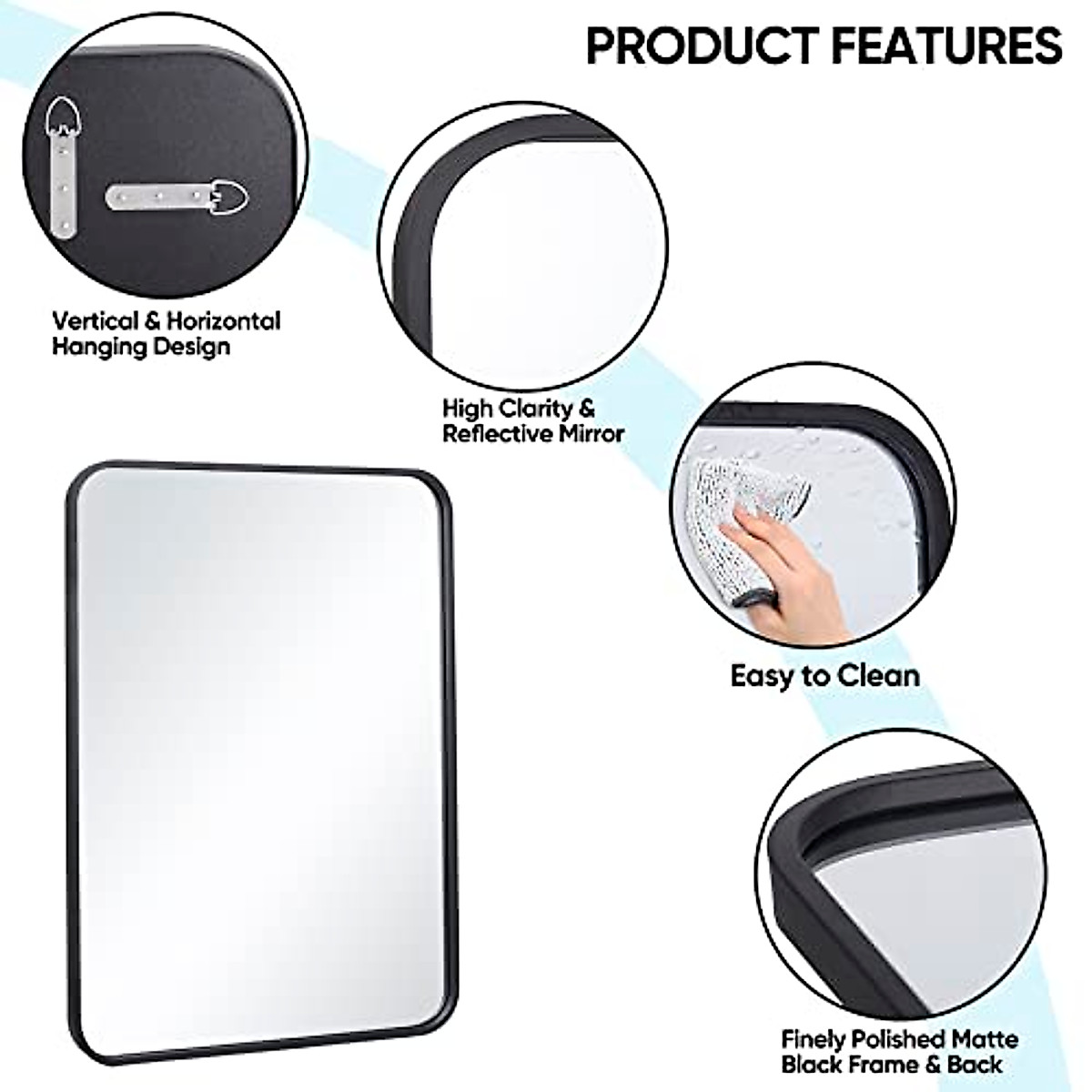 SUPER DEAL 22x30 Inch Black Wall Mirror for Bathroom, Wall Mounted Rectangular Entryways Decor Vanity Mirrors with Stainless Steel Metal Frame and Rounded Edge (1)