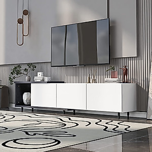 Bellemave White TV Stand for 80 Inch TV Modern Entertainment Center with Storage Cabinet and Open Shelf UV High Gloss Media Center Wood TV Console Table forLiving Room, White