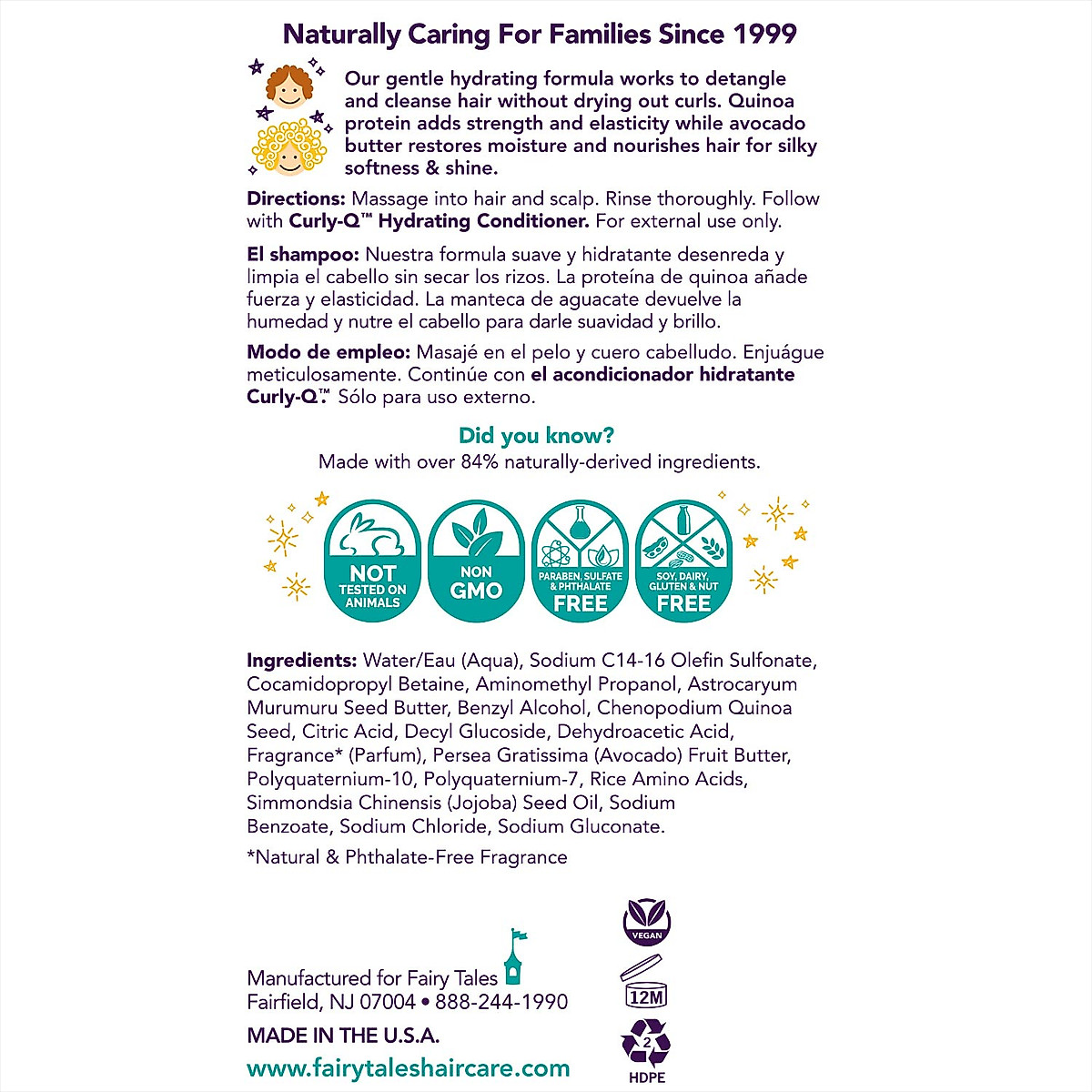 Fairy Tales Curly Q Hydrating Shampoo for Curly and Multi-Cultural Hair - Paraben, Sulfate, Gluten and Nut Free - 12 oz