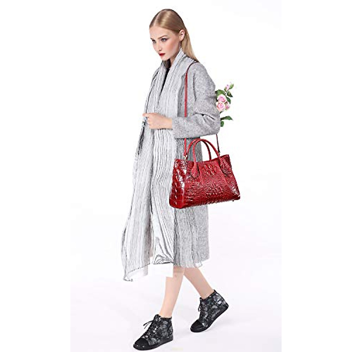 PIJUSHI Women Handbags Crocodile Purse Designer Top Handle Satchel Handbags For Women (5002A, Red)