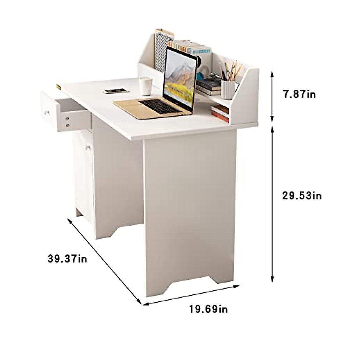 ALISENED Computer Desk with Drawers and Hutch,Small Home Office Desk，Wood Desk Executive Desks with Storage Shelf, Writing Desk with File Drawer for Bedroom Small Space