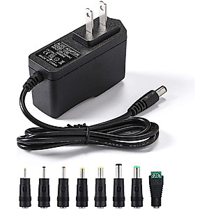 12V 2A AC Adapter Charger Replacement with 8 Tips, Regulated 12 Volts 2000mA Power Supply Cord for LED Strip Light, CCTV Camera, BT Speaker, GPS, Webcam, Router, DC12V Transformer (6ft)