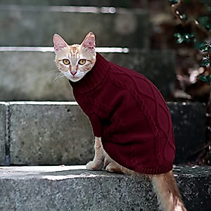 Turtleneck Pullover Dog Sweater Warm Puppy Clothes, Classic Knitwear Cute Cat Sweater for Small Dogs, Christmas Holiday Pet Outfits Apparel for Small Dogs, Burgundy S
