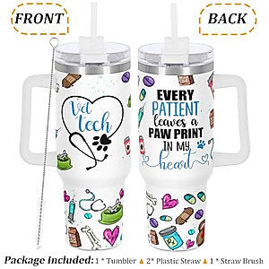 Muwnrol Vet Tech Tumbler - 40 Oz With Handle for Veterinarian, Veterinary Week Gift