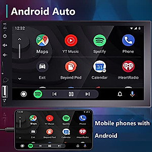 7 Inch Double Din Car Stereo Apple CarPlay & Android Auto 1024 * 600 HD Touchscreen Car Radio Receiver with Mirror Link, Bluetooth, Backup Camera, Remote, AM/FM, USB AUX RCA