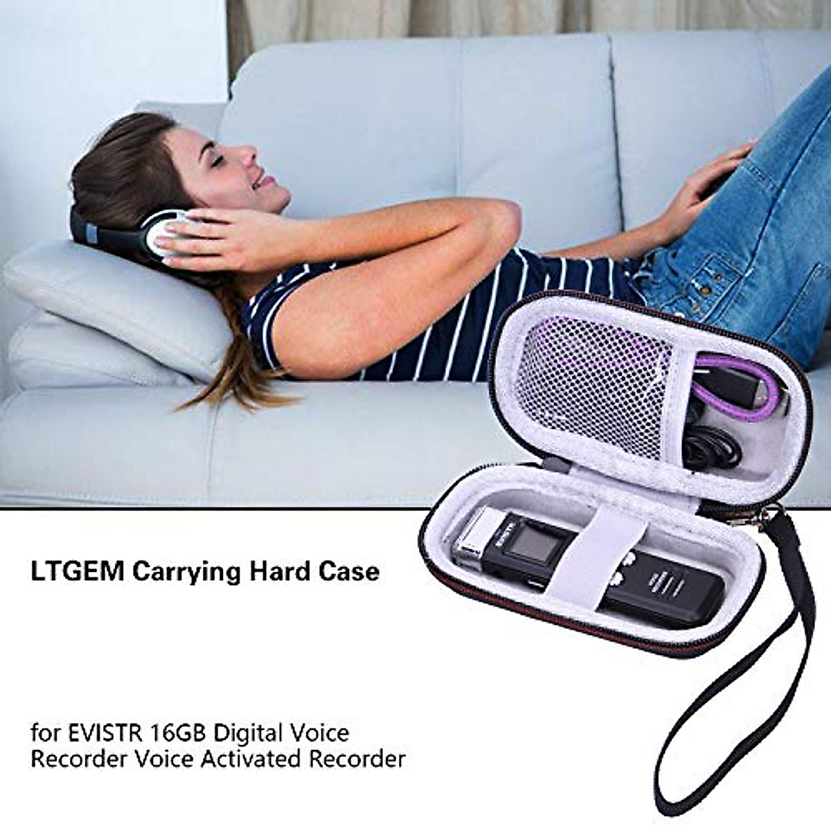 LTGEM EVA Hard Case for 48GB/72GB/16GB/EVISTR 32GB & Sony ICD-PX370/PX470/UX570 Digital Voice Recorder Voice Activated Recorder - Travel Protective Carrying Storage Bag (Case Only)