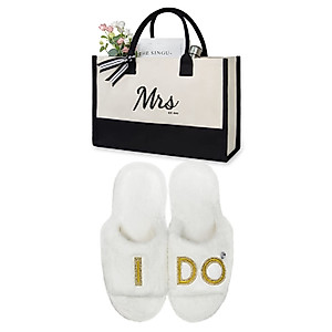 TOPDesign Women's I Do Slide Slippers, Bridal Flats, Wedding Tote, Bachelorette Shower Engagement Proposal Honeymoon Gifts for Bride, Bride to Be, Future Mrs, Wifey