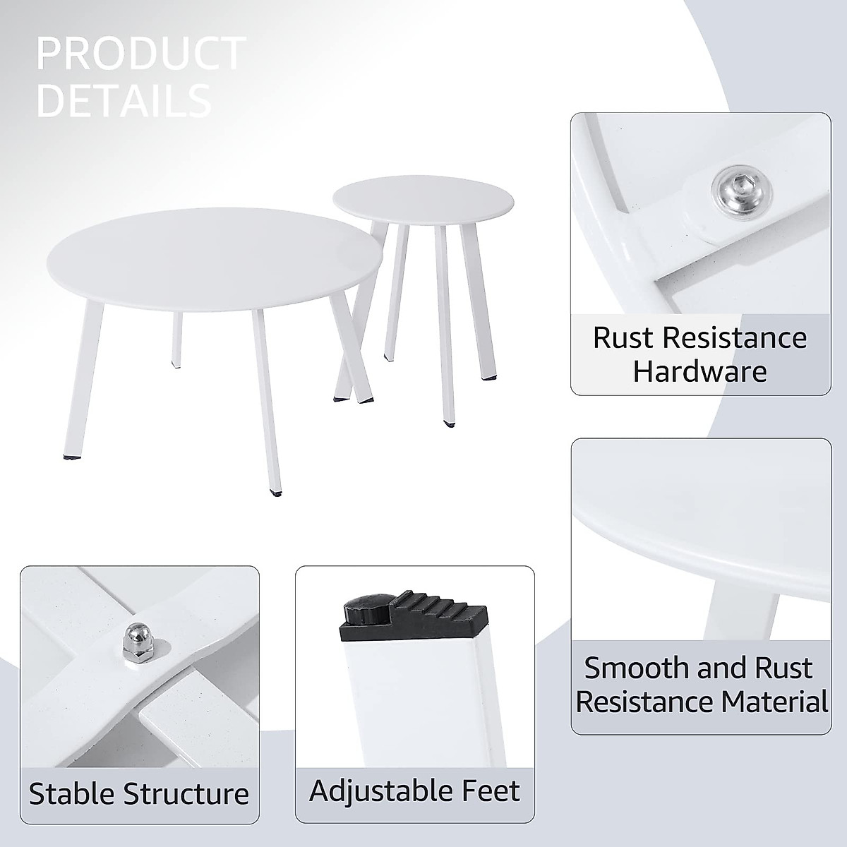 Meluvici Patio Coffee Table Set of 2, Weather Resistant Outdoor Round End Table, Nesting Tables for Living Room Balcony Office, White