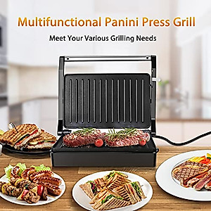 Panini Press Grill, Aigostar 1000W Sandwich Maker with Non-Stick Double Flat Cooking Plate, Indicator Light, Locking Lid, Cool Touch Handle, Panini Maker Electric Indoor Grill Easy to Storage & Clean