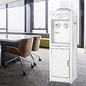 RICA-J Water Dispenser, 5 Gallon Top Loading Water Cooler, Plastic Water Cooler Dispenser with Child Safety Lock & Cabinet, White (RJVWD02AEWT)