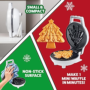 Christmas Tree Mini Waffle Maker - Make this Holiday Special for Kids with Cute 4 Inch Waffler Iron, Electric Non Stick Breakfast Appliance for Xmas Season, Fun Gift or Cute Dessert, Treat for Parties