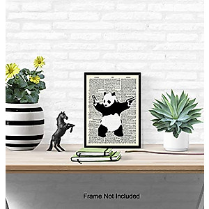 Banksy Shooting Panda Poster - 8x10 Graffiti Wall Art, Home Decor, Decoration - Cool Urban Street Art for Bedroom, Apartment, Living Room - Gift for Men, Boys, Teens, Guns or Firearms Fans -UNFRAMED
