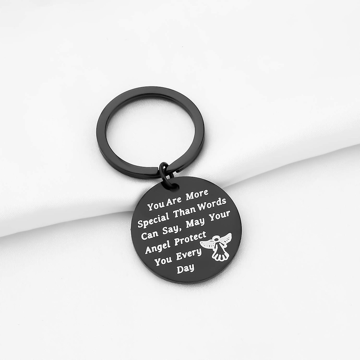 LQRI Guardian Angel Keychain Travel Safely Gift Guardian Angel Protect Keychain Drive Be Careful Gift New Driver Gift(black