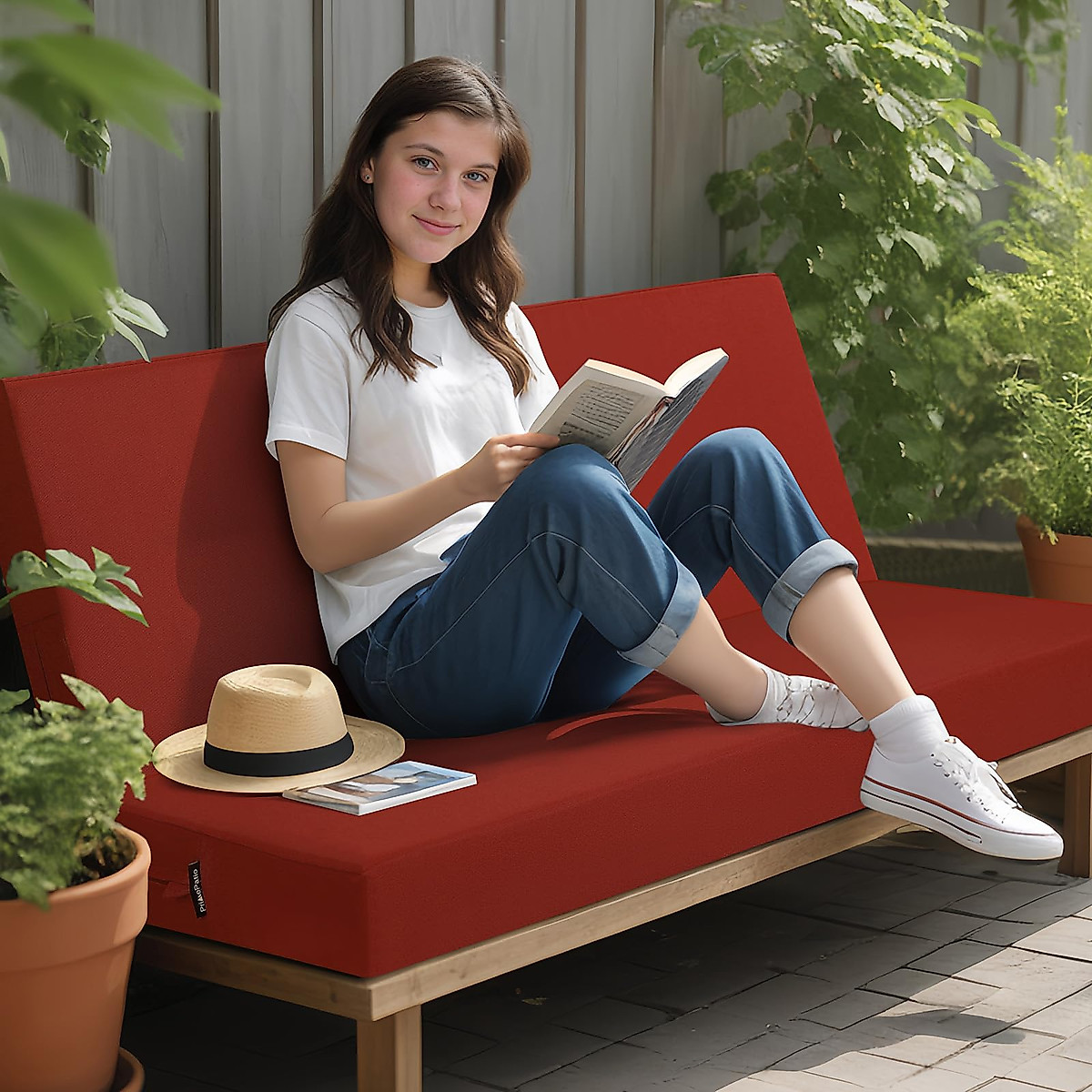 idee-home Outdoor Bench Cushion 42 inch, Patio Bench Cushion Indoor, Patio Furniture Chair Pad, Porch Swing Cushion with Ties, Bay Window Seat Sofa Garden Replacement Loveseat Cushion