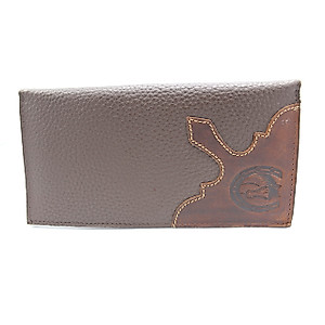 EastMeetsWest Western Dark Brown Hand Tooled Horse Head Horse Shoe Genuine Leather Bi-Fold Men's Rodeo Long Wallet