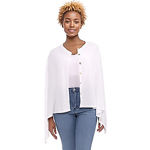 MissShorthair Women's Lightweight Knitted Scarf Poncho Sweater Cape Shawl Versatile Spring Summer Ponchos Wraps White