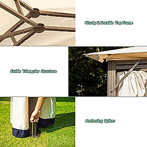 MEWAY Patio Gazebo 10x13 Gazebo with Mosquito Netting Aluminum Outdoor Gazebo Canopy with Curtains for Backyard Lawn Garden Deck, Beige Navy