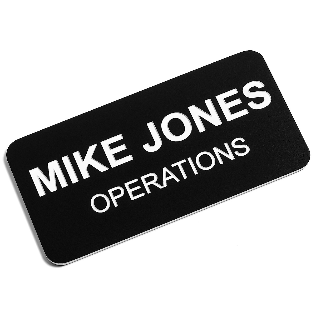 Providence Engraving Custom Name Badges with Pin Backing - Durable Personalized Acrylic Name Tag with 3 Lines of Custom Text and Pin Backing, 1.5" x 3"