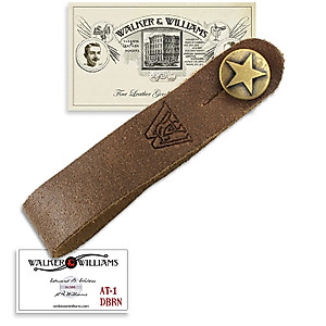 Walker And Williams AT-1-DBRN Distressed Brown Premium Leather Acoustic Guitar Strap Button Headstock Adaptor For Acoustic, Electric, And Bass Guitars