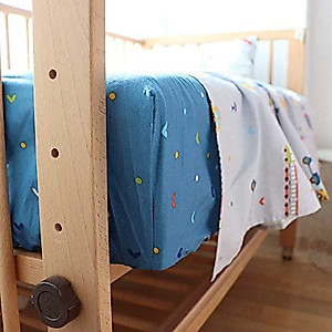 Emenpy 100% Cotton Crib Bedding Set for Infant Boys Girls,3 Pcs Baby Bed Linen Include Duvet Cover,Fitted Sheet,Pillowcase,Nursery Decoration,No Filler(Navy)