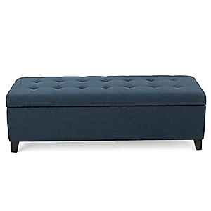 Christopher Knight Home Mission Fabric Storage Ottoman, Dark Blue, 18.75 x 50.50 x 16.00 inches
