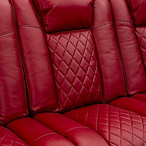 Seatcraft Anthem Home Theater Seating - Top Grain Leather - Power Recline Sofa - Fold-Down Table - Powered Headrests - Arm Storage - AC/USB and Wireless Charging - Cup Holders, Red