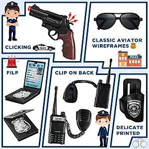 Tepsmigo Police Officer Costume for Kids, Police Costume for kids with Police Uniform, Recorder, shoulder police lights, Halloween Costume for Boys Girls, Role Play Kit for Boys Girls