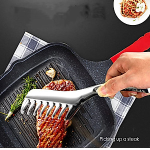 IAXSEE 2 Pieces Stainless Steel Spaghetti Pasta Sever Set, Stainless Steel Spaghetti Spoon & Pasta Tongs, Heat Resistant Pasta maker tool for Noodles Pasta Spaghetti Cooking Baking (silver)