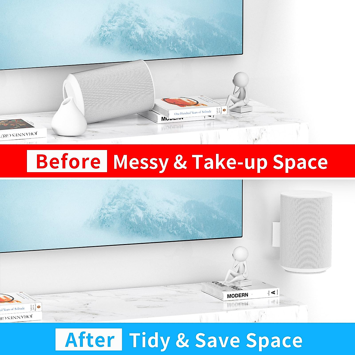 Yibracki Heavy-duty Speaker Wall Mount and Ceiling Speaker Mount for Sonos Era 100 Wireless Speaker Mount,Tilt & Swivel Adjustable Mount or Sonos Era 100 Speaker with Hardware Kit - 2 Pack, White