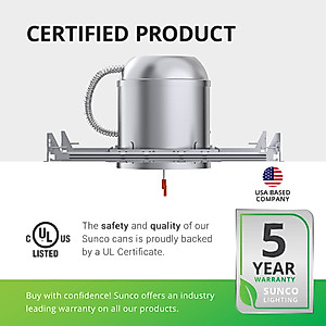 Sunco Lighting - 12 Pack 6 Inch Recessed Lighting Housing Can Light New Construction Air Tight Ceiling Can 120-277V Hard Wired, TP24 Connector, Easy Install, IC Rated, UL Title 24 Compliant