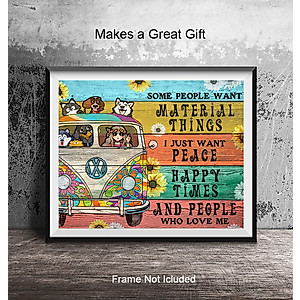 Inspirational Quotes Wall Decor - Sunflower Wall Art - Hippie Wall Decor - Positive Sayings - Positive Gifts for Women - Hippie Van VW Bus Decor - 60s Wall Decor- Rustic Country Wall Decor - UNFRAMED