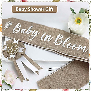 Neutral Mom to Be Sash Baby Shower Decorations,Burlap Baby in Bloom Dad to Be Corsage Wildflower Party Decorations for Pregnant Mommy Dress
