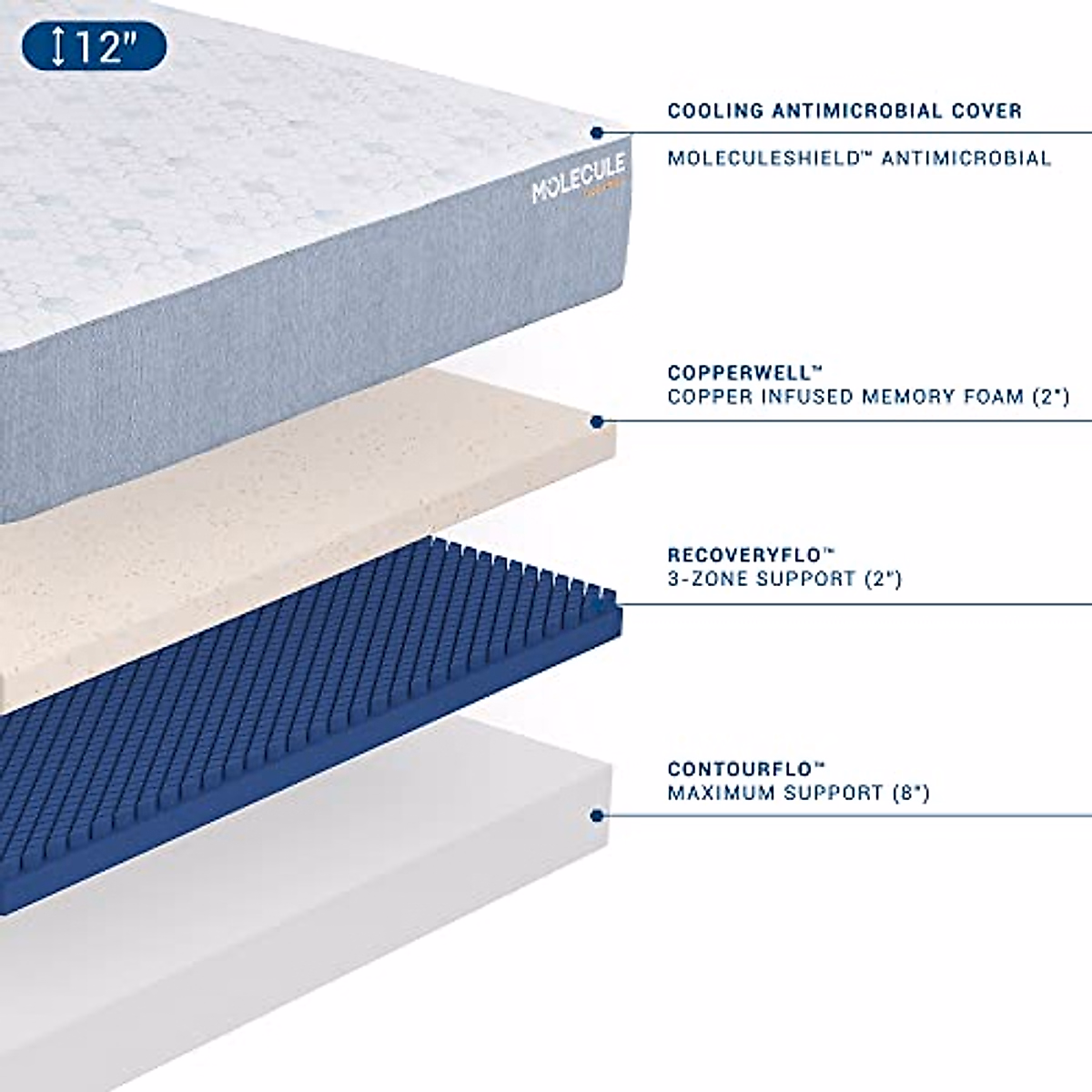 Molecule CopperWELL 12" Cooling Gel Memory Foam Medium Plush Mattress, Twin XL
