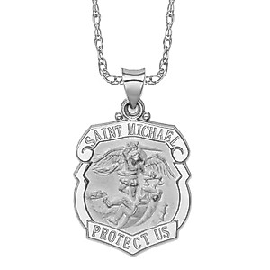 IceCarats 14K White Gold Saint Michael Medal Protects Us Patron Archangel Guardian Angel Necklace Christian Religious Pendant Faith Charm 33mm x 22mm Only