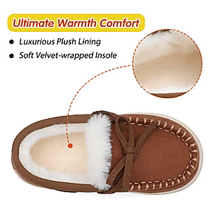 Scurtain Unisex Kids Toddler Slippers Suede Moccasin Slippers for Boys Girls Baby Lined with Warm Fur Slippers for Toddler Girls Solid Brown 8.5 Toddler