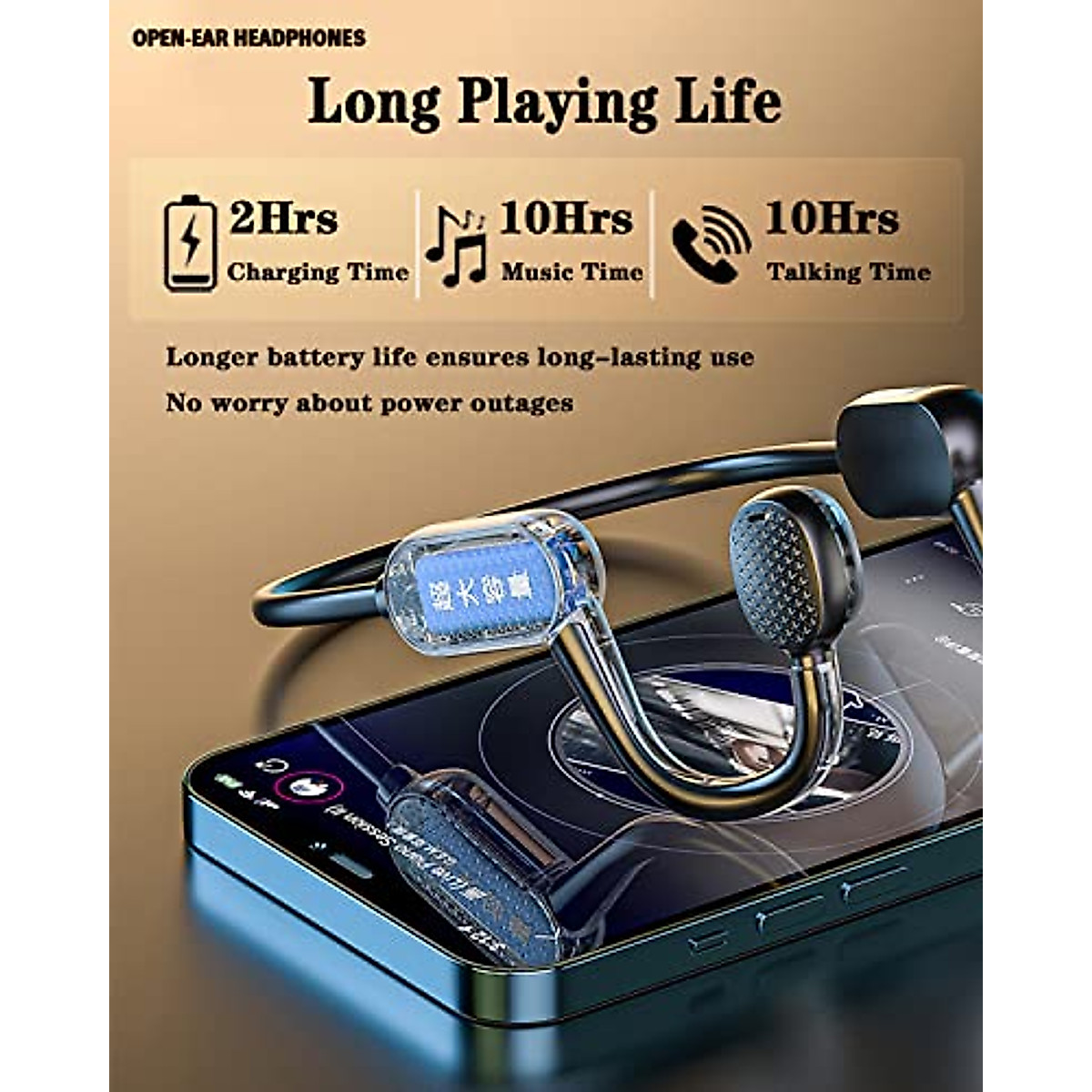 CHNYBQT Air Conduction Headphones，Open Ear Bluetooth Headphones Wireless Earphones with Built-in Mic，LED Power Display Waterproof Sport Headset for Running, Cycling, Hiking, Driving（Black）