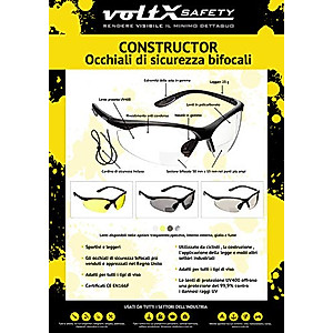 voltX 'CONSTRUCTOR' BIFOCAL Reading Safety Glasses (CLEAR +3.5 Dioptre) ANSI Z87.1+ & CE EN166F, certified/Cycling Sports Glasses includes safety cord + UV400 anti fog coated lens