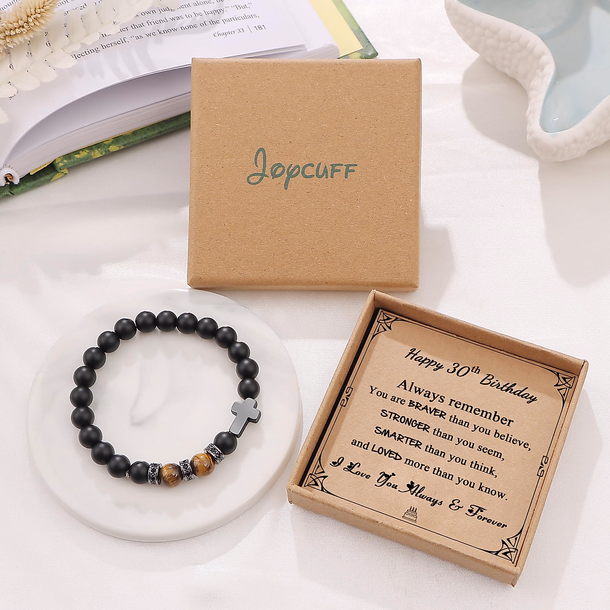 JoycuFF 30th Birthday Gifts for Him, 30th Birthday Decorations for Men, 30 Year Old Birthday Gifts for Men, Happy Birthday Gifts for 30 Year Old Male Cross Bracelet for Men