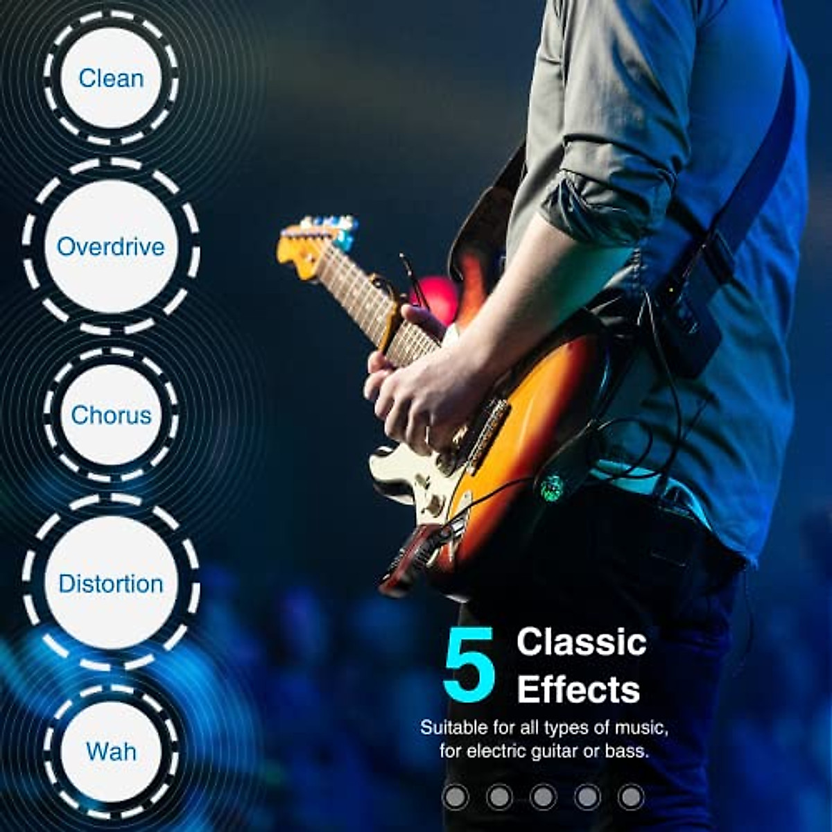 Guitar Headphone Amp,LEKATO Mini Guitar Amplifier Rechargeable Pocket Guitar Amp with Bluetooth Receiver Clean Chorus Overdrive Distortion and Wah