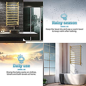 ILROOMH Heated Towel Warmer for Bathroom, Wall Mounted Hot Towel Racks, Stainless Steel Heated Towel Drying Rack, Gold (Hardwire)