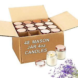 Jutom 48 Pack Mini Mason Jar Candles 4 oz Small Lavender Scented Wax Candles Bulk for Wedding Valentine Baby Shower Party Favors Aromatherapy Candles for Home Meditation(Rose Gold Lid)