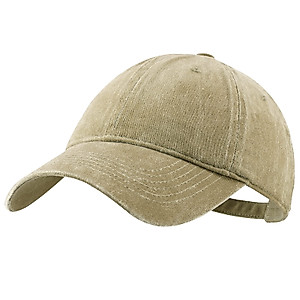 VODIORE Khaki Hats Washed Cotton Baseball Cap Vintage Baseball Hat Low Profile Cap Khaki