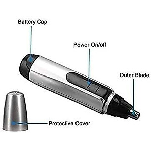 QINERSAW Portable Nose Ear Trimmer, Painless Hair Remover Shaver for Face, Electric Razor for Women and Men, Battery-Operated (Silver)