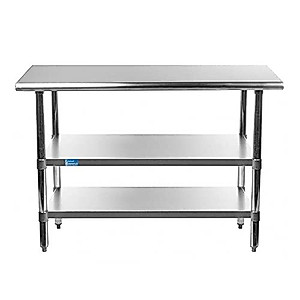 AmGood Stainless Steel Table with 2 Shelves + Optional Casters | Choose from 43 Sizes | NSF Metal Work Table for Kitchen Prep Utility | Commercial and Residential Applications