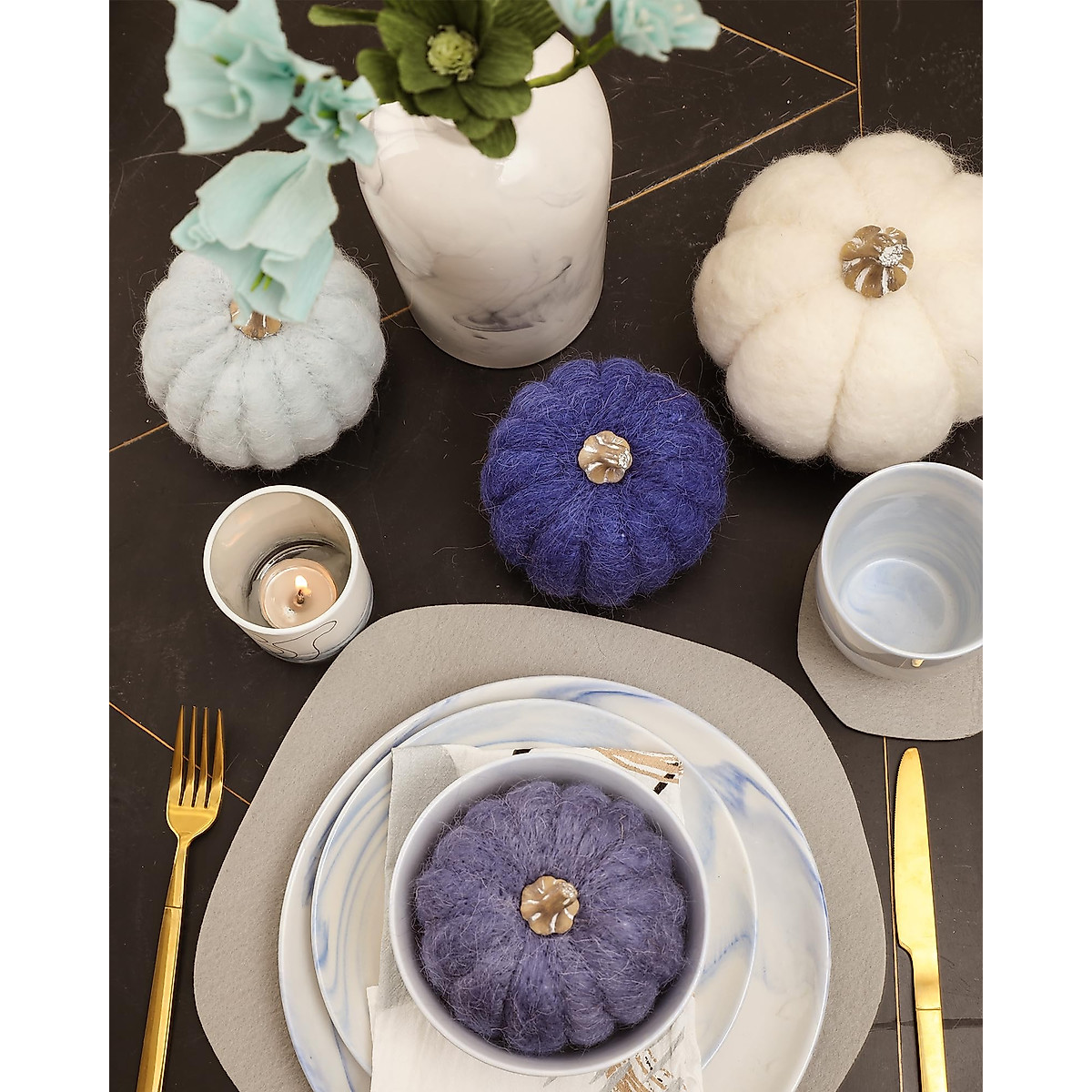 DN DECONATION Thanksgiving Resin Pumpkin Figurines with Wheat Design, 4Pcs Small Fall Pumpkin Statue, Fake Pumpkin Table Centerpiece for Harvest Fall Gift