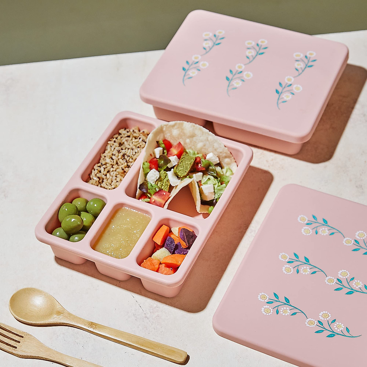 Austin Baby Co Leak-Proof Bento Lunch Box for Kids – Silicone Kids Lunch Container with 5 Leakproof Compartments – Food-Safe Materials, Sturdy, Dishwasher Safe, and BPA Free