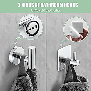 Sagetta Nickel Towel Racks for Bathroom, No-Drill Hooks SUS304 Stainless Steel Bathroom Accessories Kit Includes 16inch Towel Bar,3 Robe Towel Hooks,Toilet Paper Holder (Nickel)