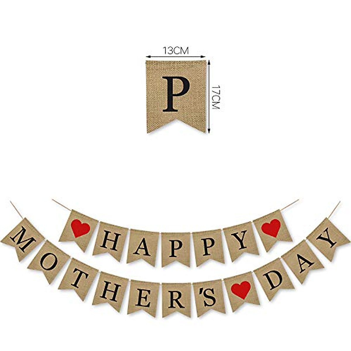 Happy Mother’s Day Burlap Banner Mother's Day Bunting Garland Rustic Mothers Day Banner with Heart Happy Mother's Day Bunting for Mother's Birthday Gifts from Daughter and Son Party Photo Prop