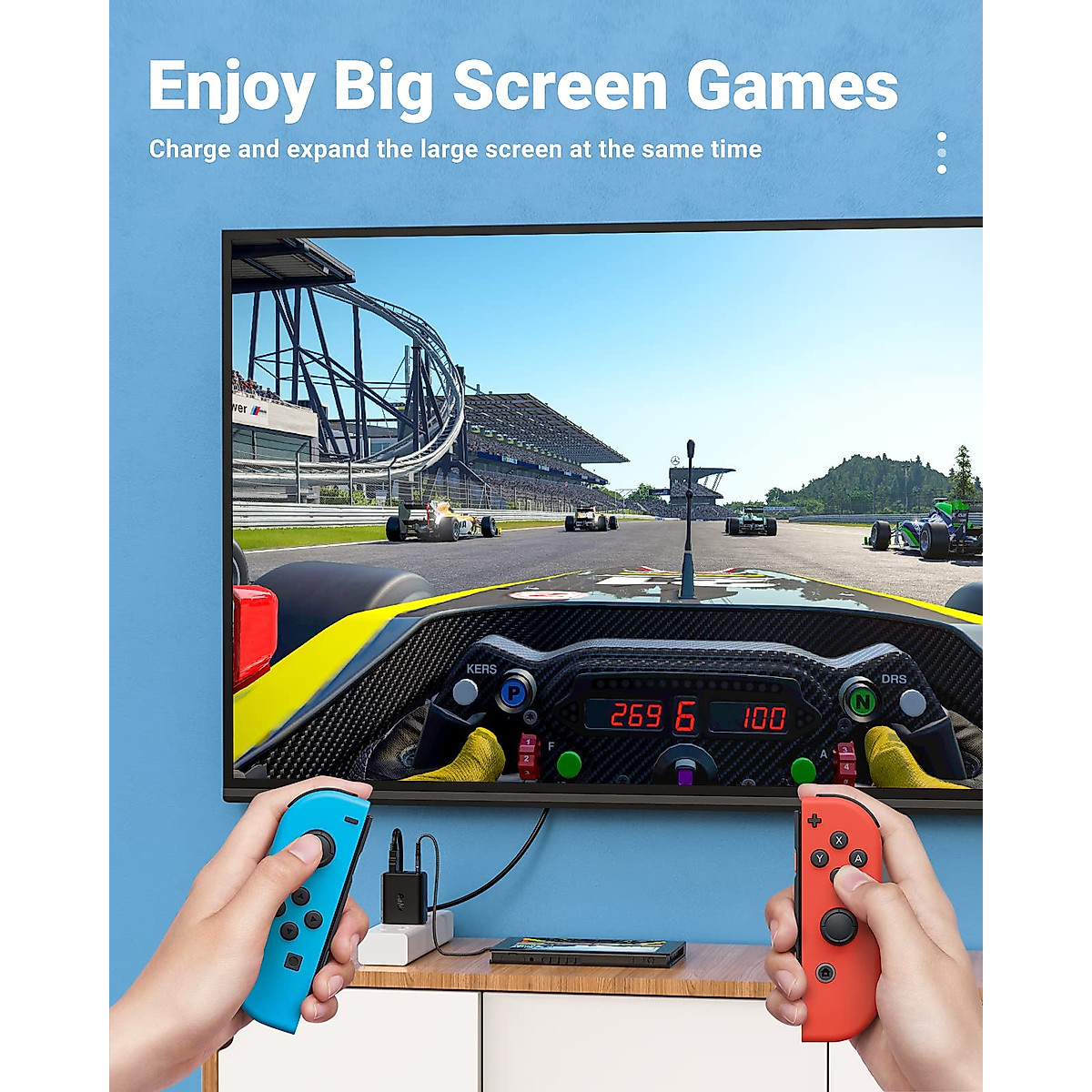 ACEFAST GaN PD65W 3 Port(USB C+USB A+4K/HD) Fast Charger Hub for Nintendo Switch, USB C 3.1 Laptops, Tablets, Foldable AC Plug Power Adapter Compatible with MacBook, Switch, HP, Acer, Samsung, ASUS